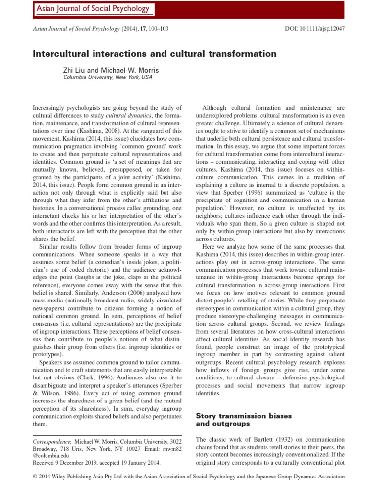 Intercultural Interactions and Cultural Transformation | PDF ...