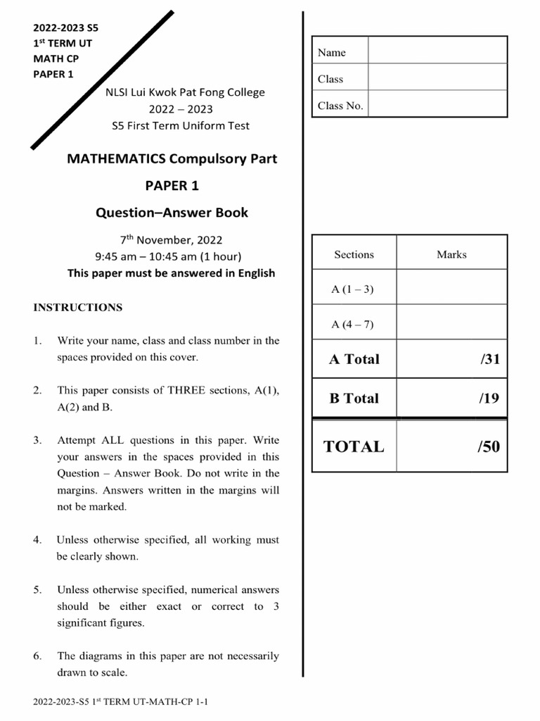 2022 2023 s5 1st Term Ut Math CP 1 | PDF | Mathematical Analysis ...