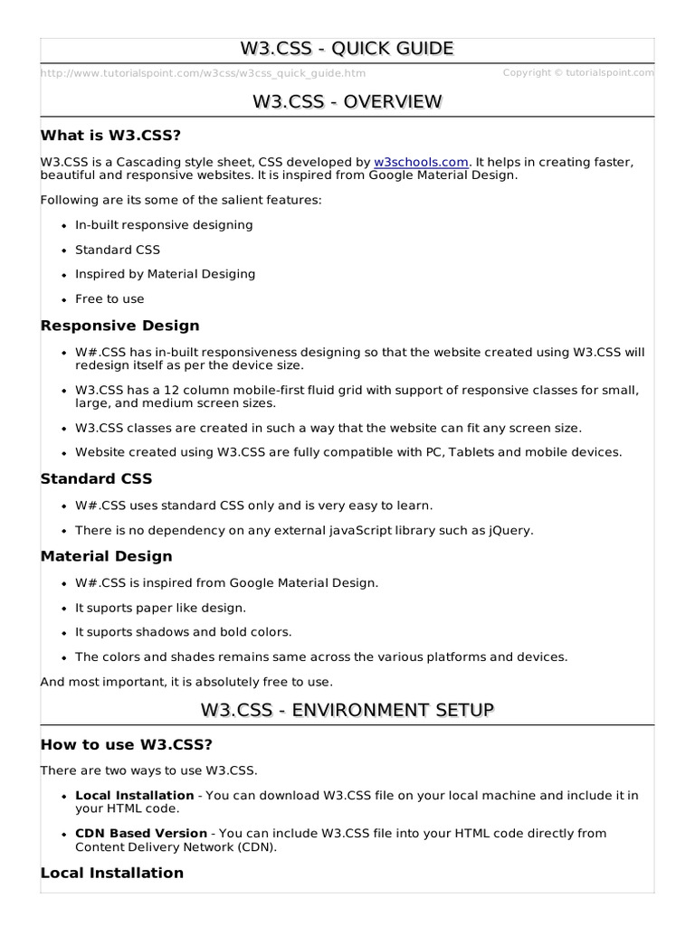 w3css_quick_guide | PDF | Safari (Web Browser) | Html5
