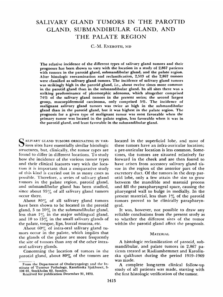 Cancer - June 1971 - Eneroth - Salivary gland tumors in the parotid gland submandibular gland ...