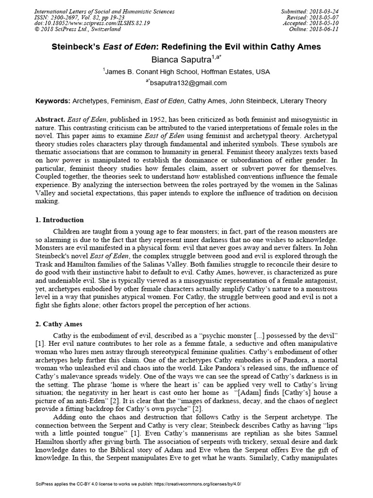 Steinbecks East of Eden Redefining The Evil Within Cathy Ames | PDF ...