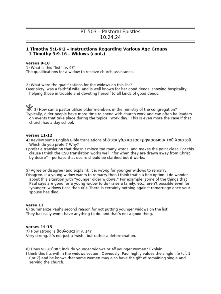 GP - 10.24 1tim 5.9-25 Handout | PDF | Jesus | Elder (Christianity)