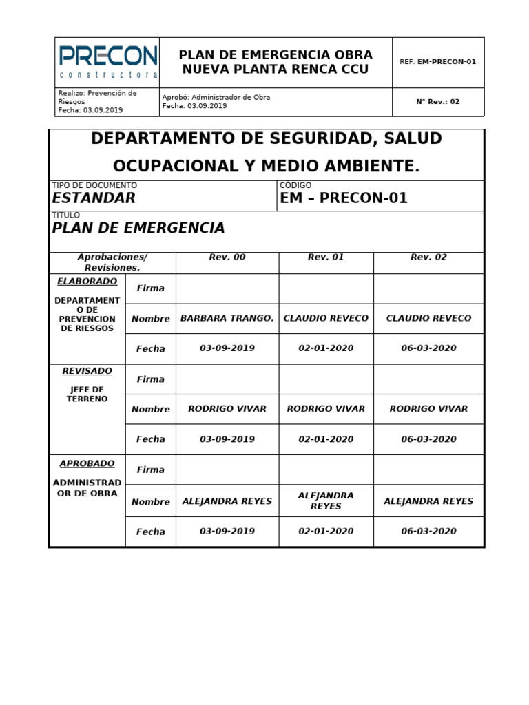Plan Emergencias Planta Renca CCU | PDF