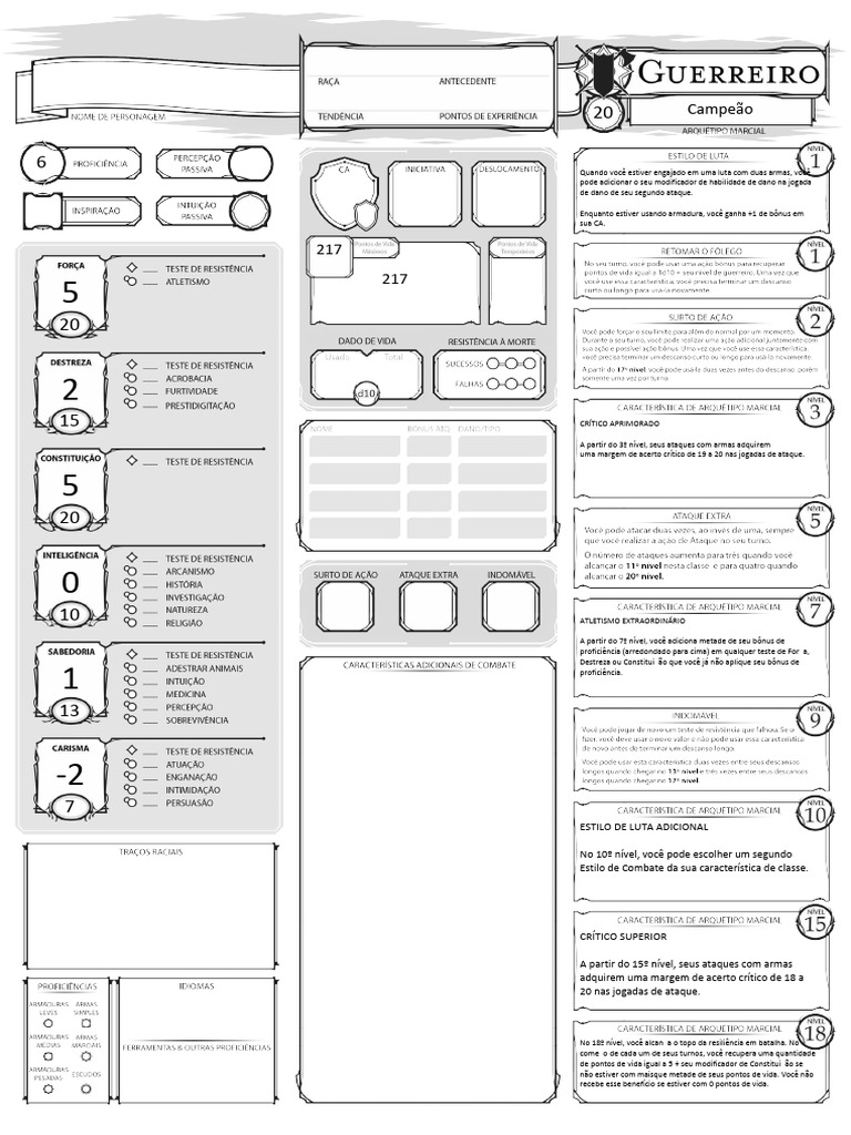 D D5E Guerreiro FichaDeClasse Editavel UncensoredRPG | PDF