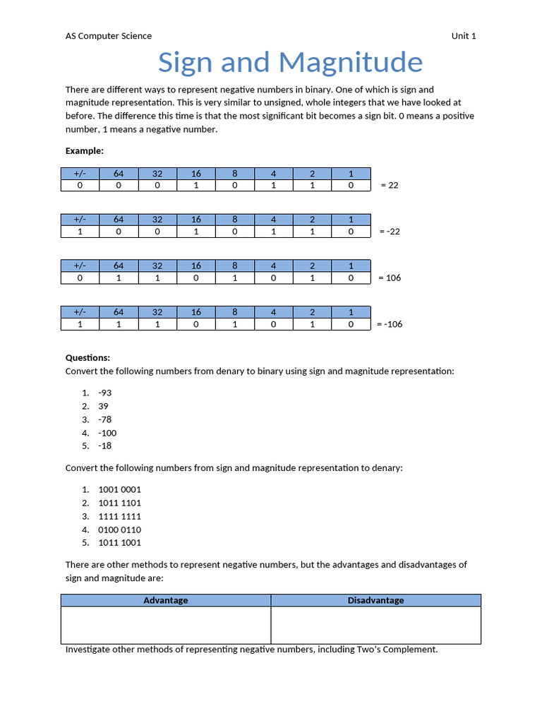 Sign and Magnitude | PDF