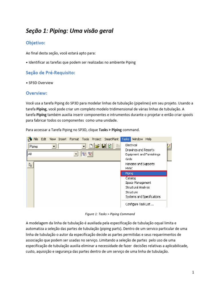 SP3D Piping Tutorial Uma Visão Geral | PDF | Sistema | Programas