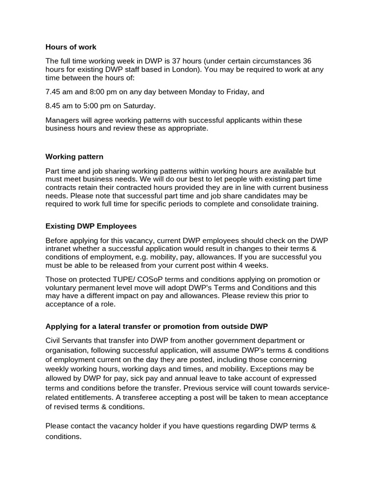 DWP Working Hours and Conditions Guide | PDF | Finance & Money Management