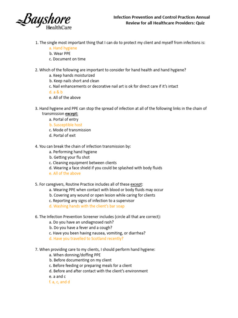 IPAC Practices Annual Review For All HCP INS185b Quiz June 2024 | PDF ...