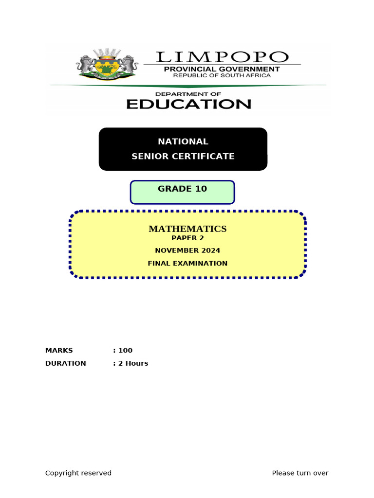 2024 Maths Grade 10 p2 Memo | PDF | Science | Qualifications