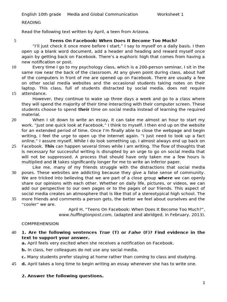 Media and Global Communication - Worksheet 1 | PDF | Social Media ...