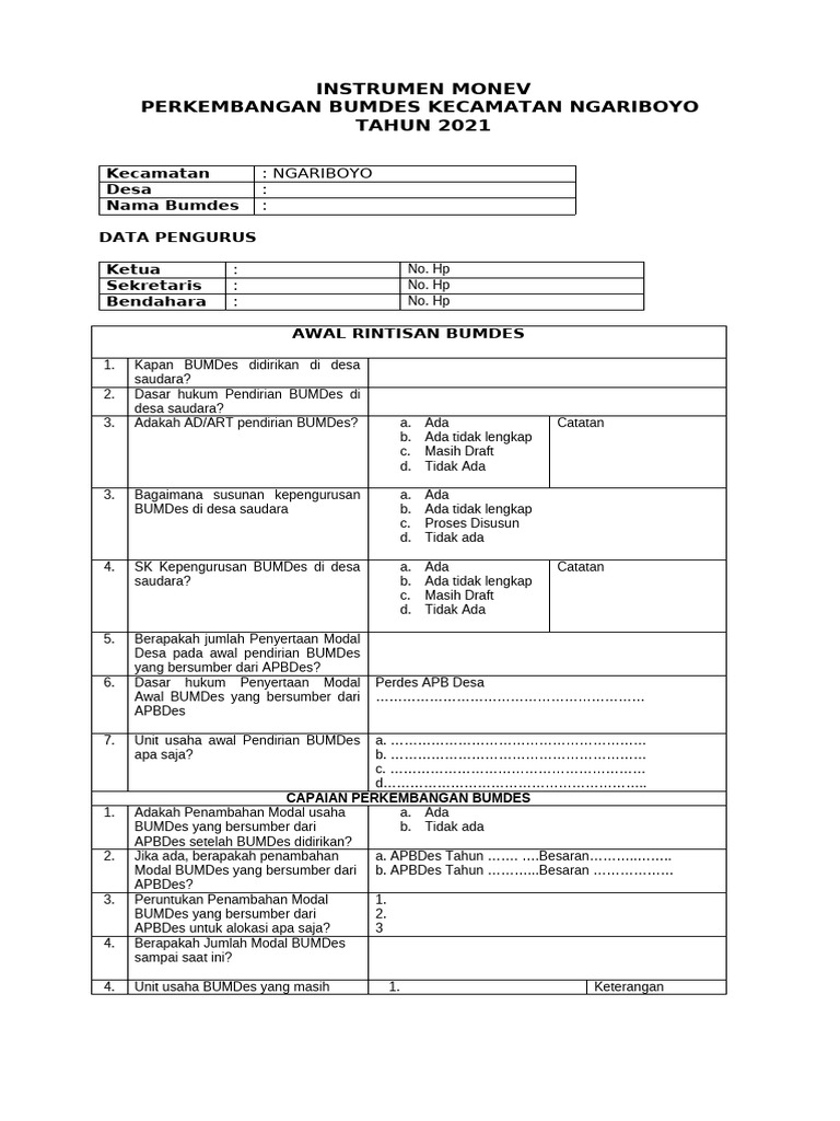 Instrumen Monev Bumdes Final | PDF
