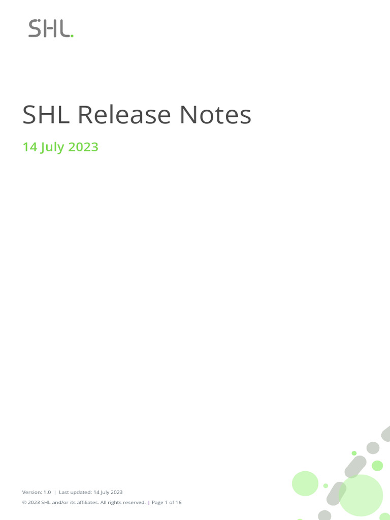 SHL Release Notes 14 Jul 2023 | PDF | Information Technology | Cyberspace