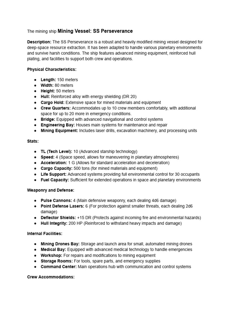 SS Perseverance Mining Vessel Overview | PDF | Unmanned Aerial Vehicle ...