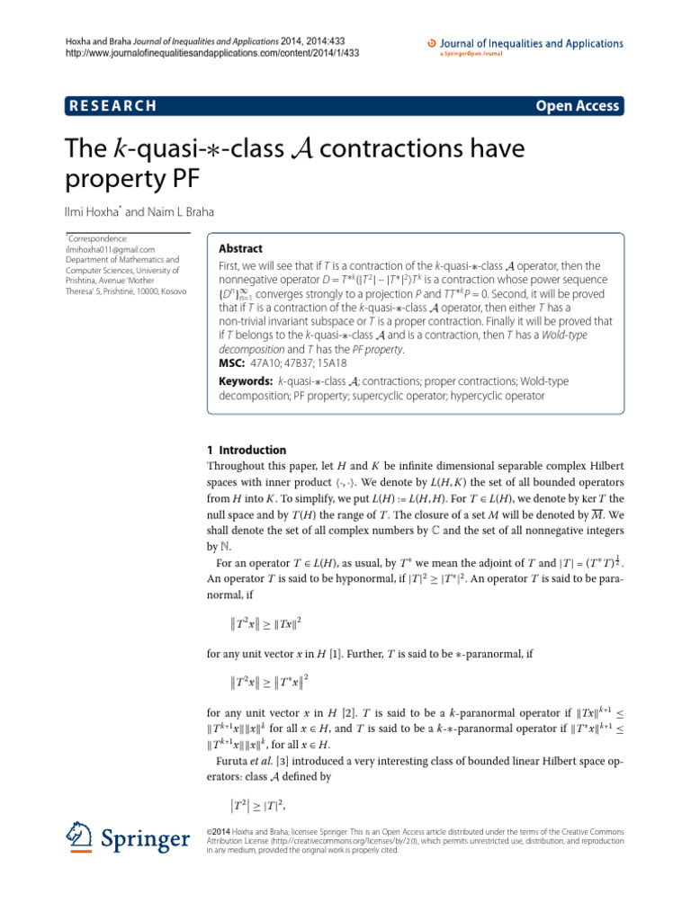 Punim6. The K-Quasi-Star-Class A Contractions Have Property PF | PDF ...