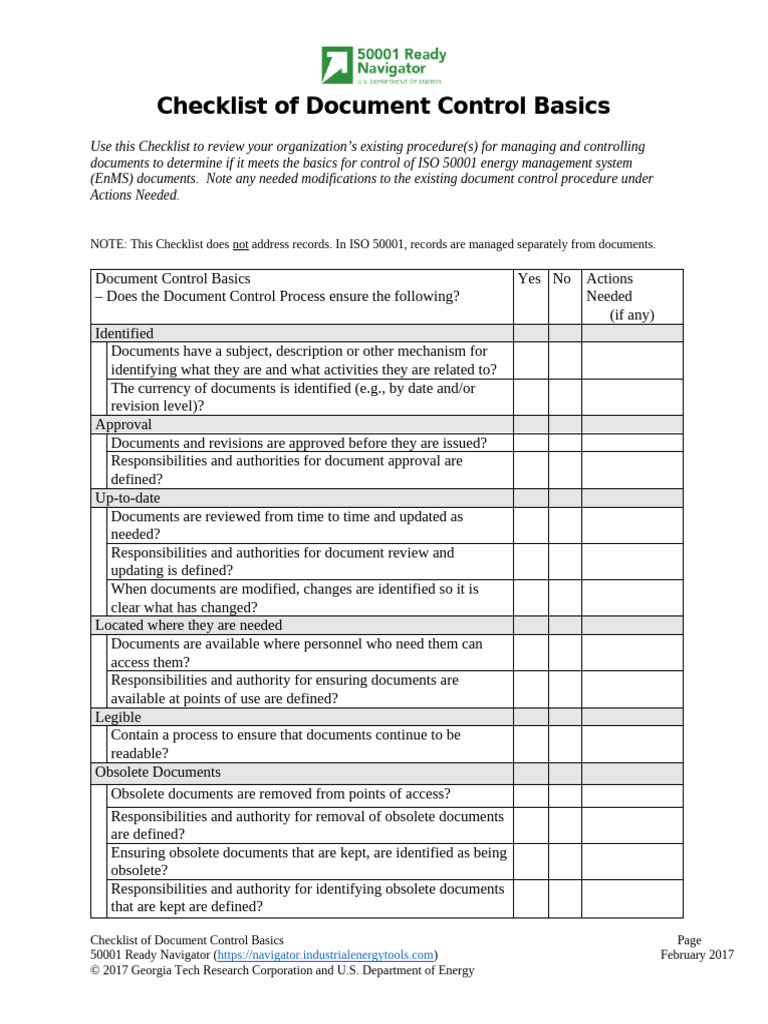 Document Control Basics Checklist | PDF