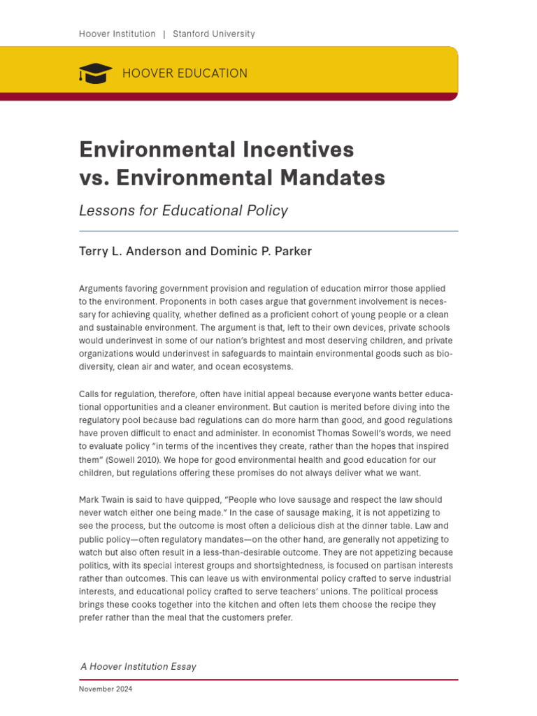 Environmental Incentives vs. Environmental Mandates: Lessons For ...