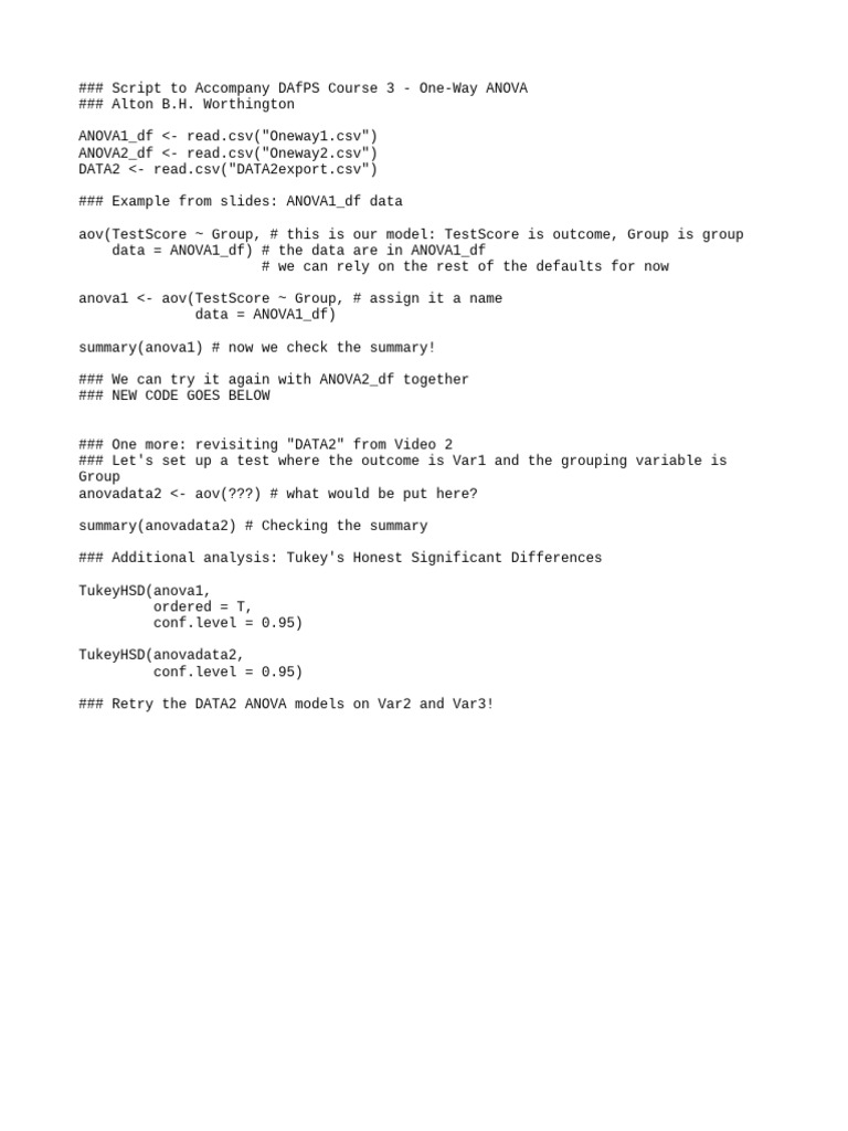 One-Way ANOVA Analysis Script | PDF | Computers