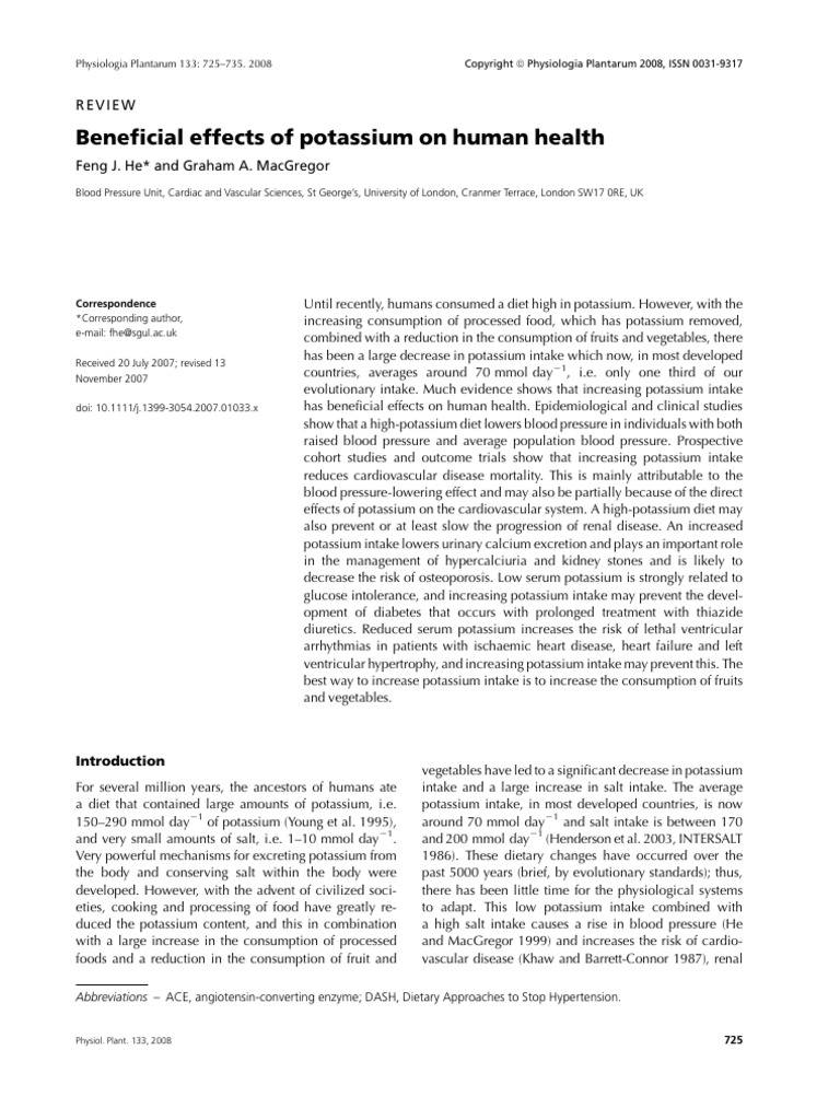 Beneficial Effects of Potassium On Human Health | PDF | Cardiovascular ...