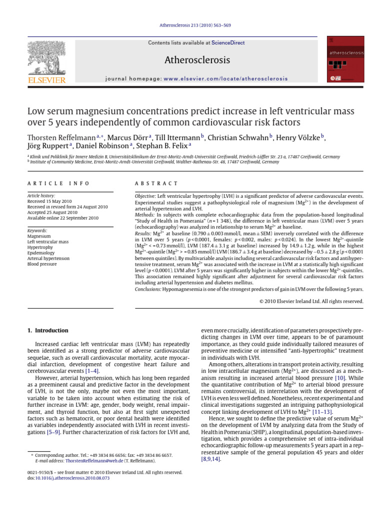 Low Serum Magnesium Concentrations Predict Increase in Left Ventricular ...