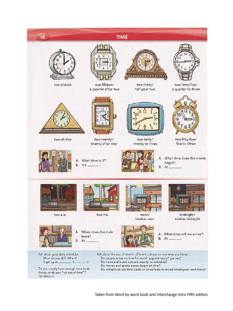 Clock Time (Word by Word-Interchange) | PDF | Language Arts ...