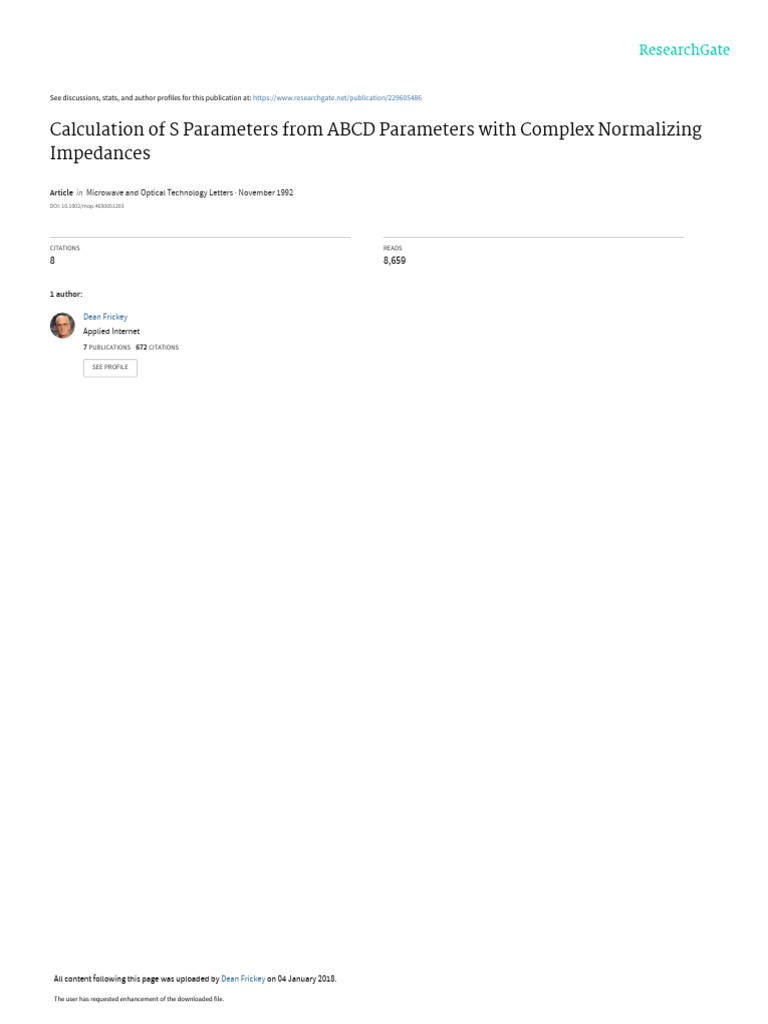 Calculationof SParametersfrom ABCDParameterswith Complex Normalizing Impedances | PDF