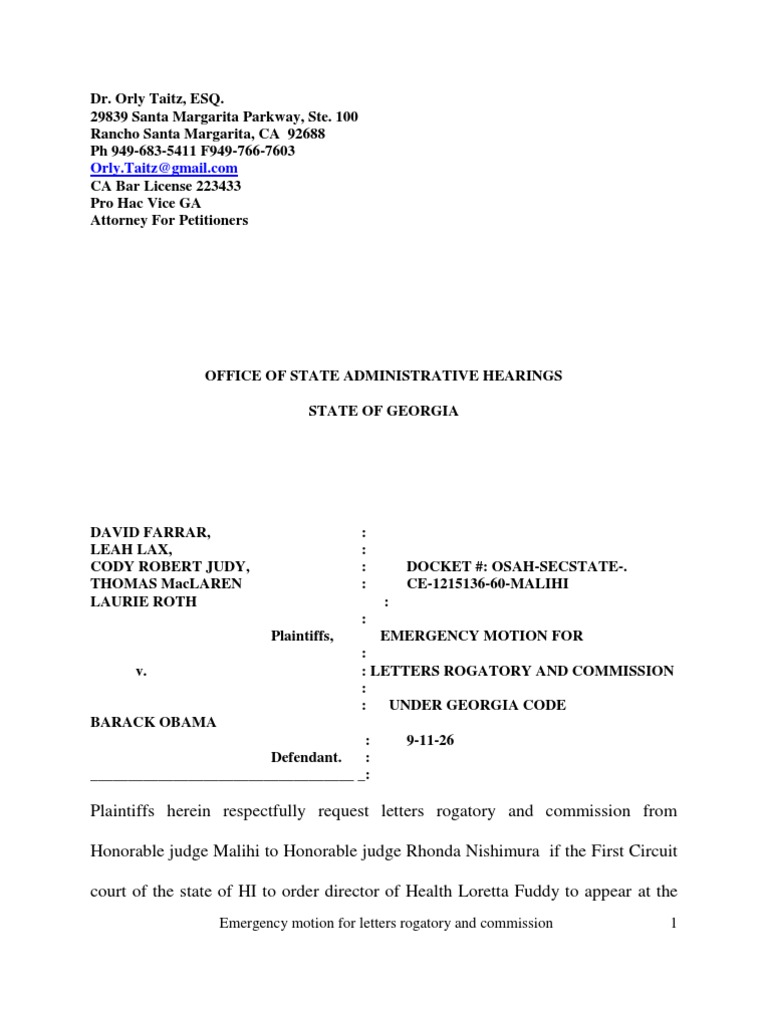 Emergency Motion For Letters Rogatory and Commission 1 | PDF | Social ...