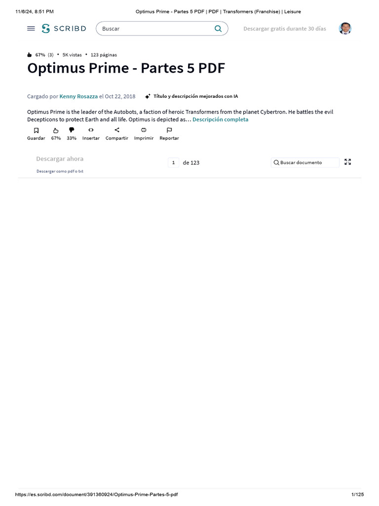 Optimus Prime - Partes 5 PDF - PDF - Transformers (Franchise) - Leisure ...