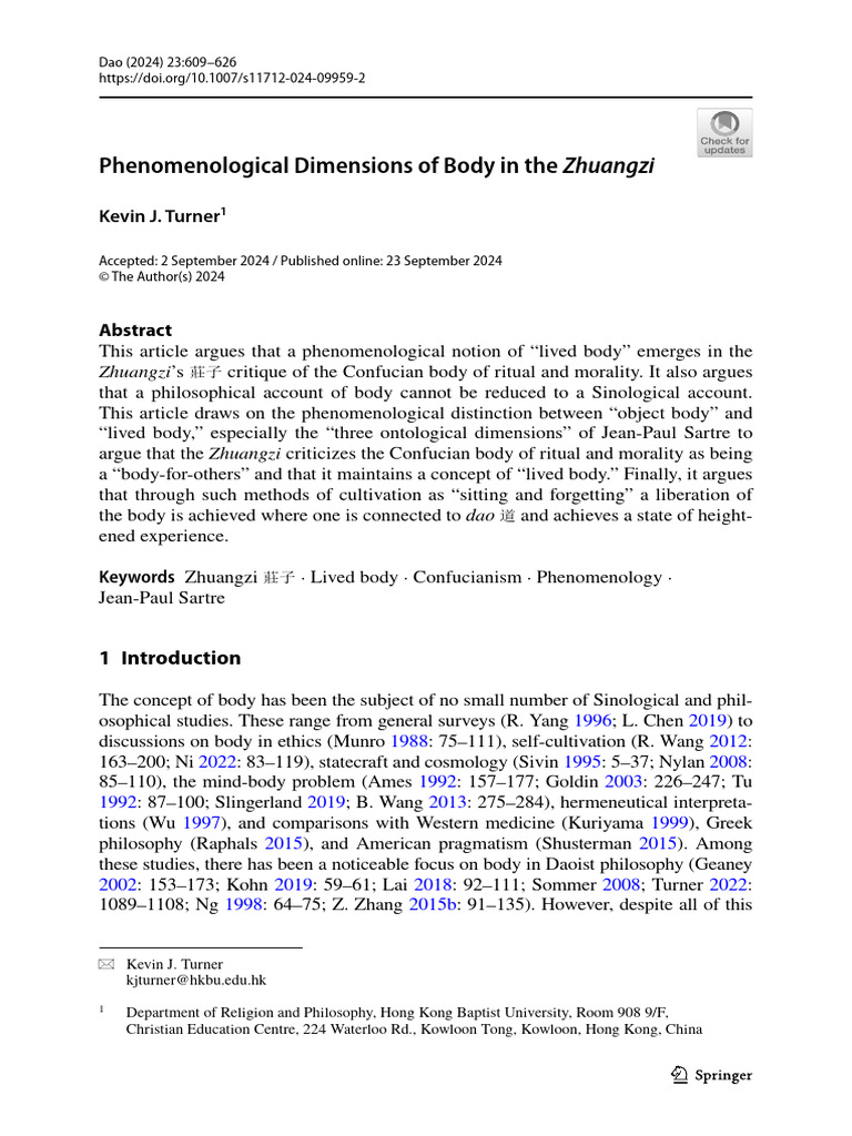 Phenomenological Dimensions of Body in The: Zhuangzi | PDF | Edmund ...