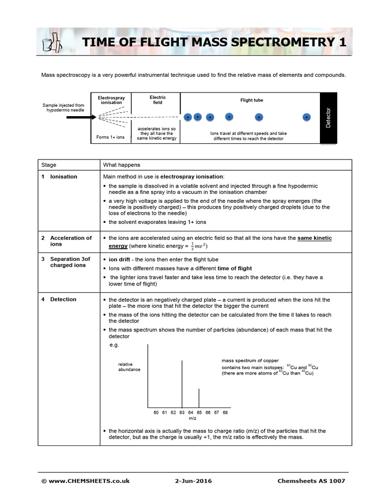 Chemsheets AS 1007 (ToF Mass Spectrometry 1) | PDF | Time Of Flight Mass Spectrometry | Mass ...
