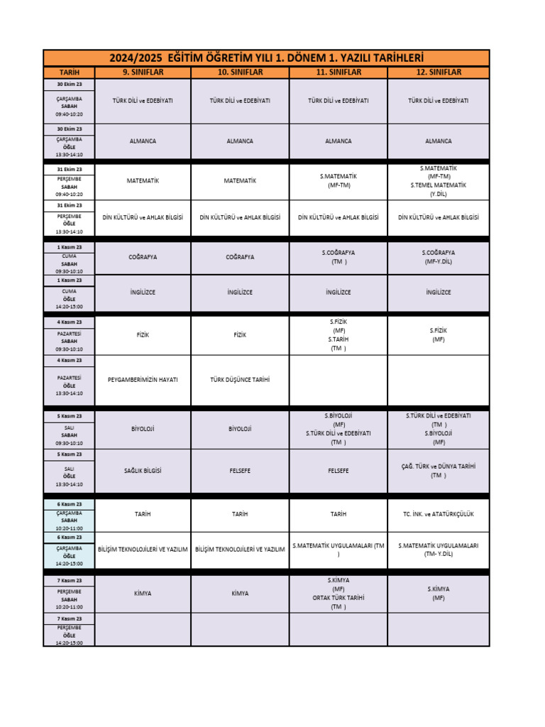 Sinav Tari̇hleri̇ Son Hali PDF | PDF
