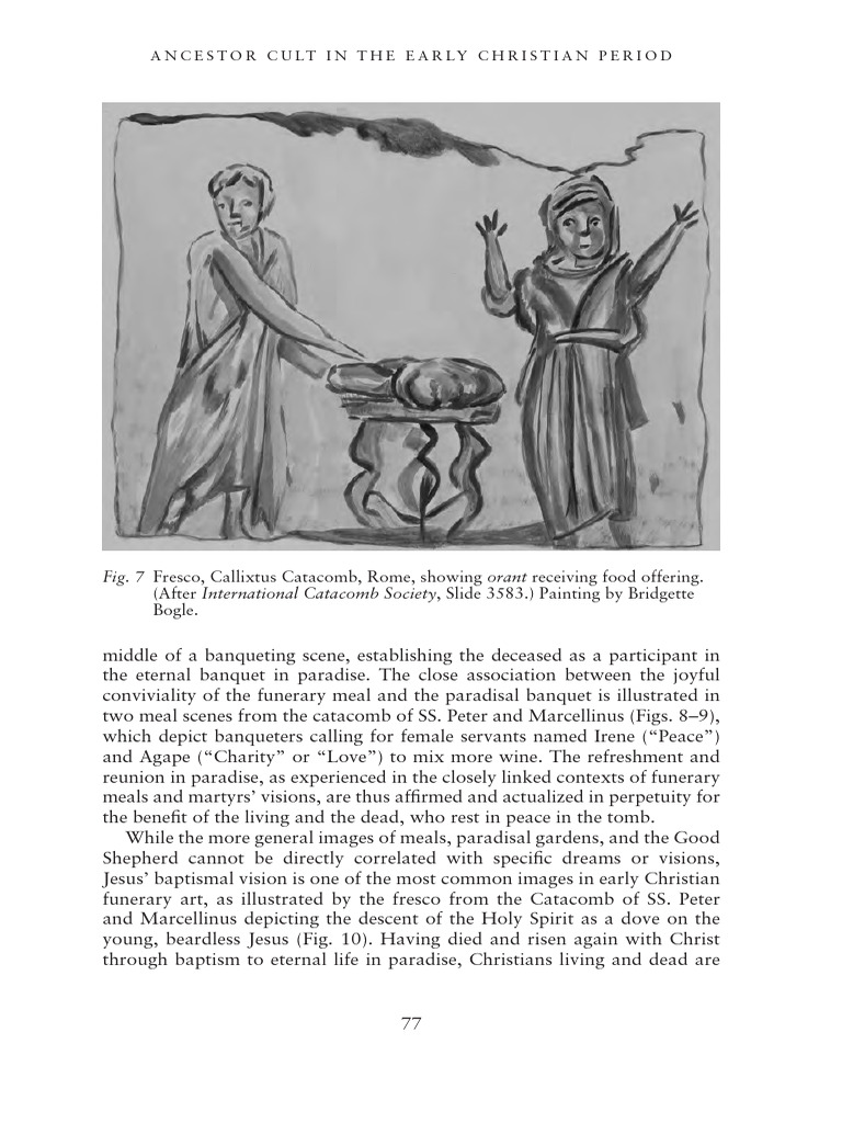 Fresco, Callixtus Catacomb, Rome, Showing Orant Receiving Food Offering ...