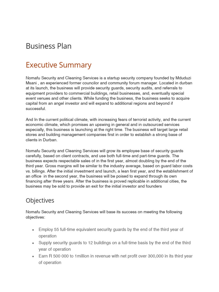 Nomafu Security - Bussines plan-PSIRA | PDF | Startup Company | Small ...