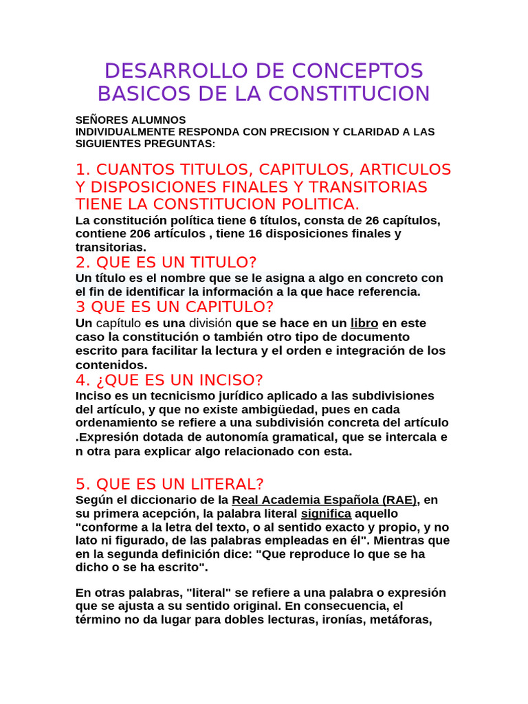Desarrollo de Conceptos Basicos de La Constitucion | PDF