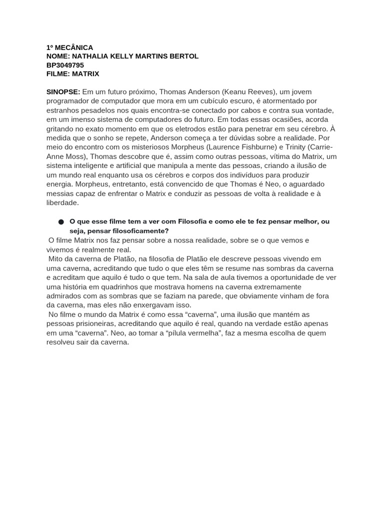 Matrix e Filosofia: A Ilusão da Realidade | PDF