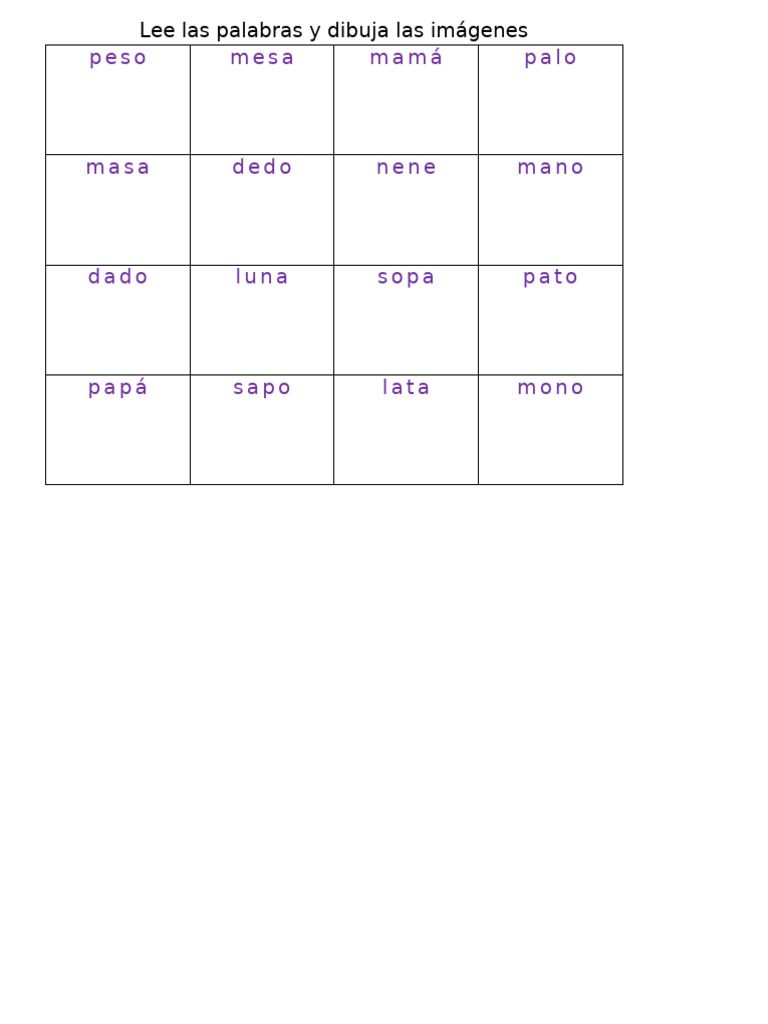 Lee Las Palabras y Dibuja Las Imágenes | PDF | Artes del lenguaje y ...
