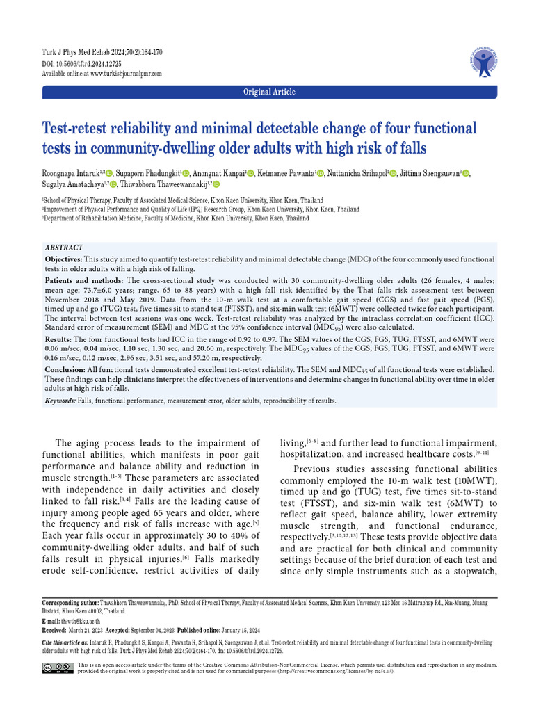 Test-Retest Reliability and Minimal Detectable Change of Four ...