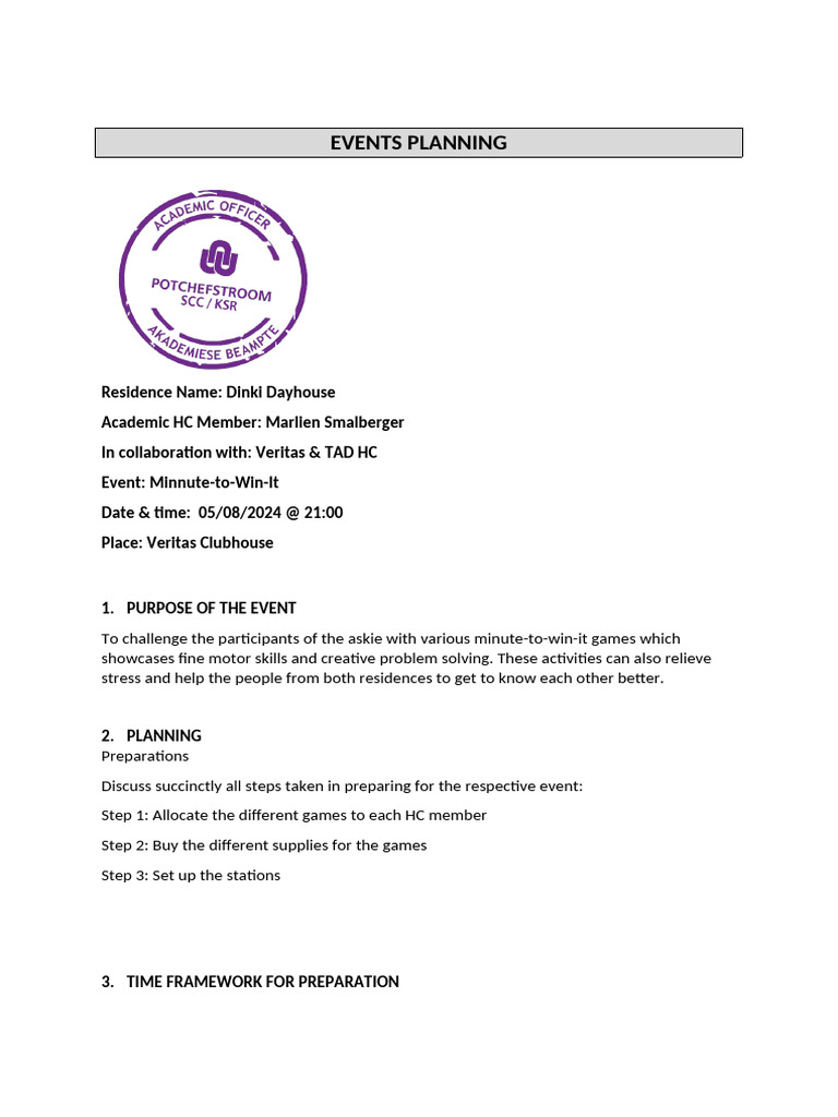 Min To Win Event Planning | PDF