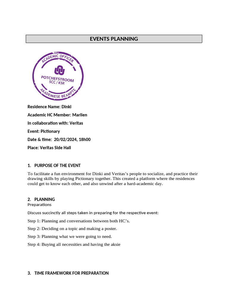 Pictionary Events Planning | PDF