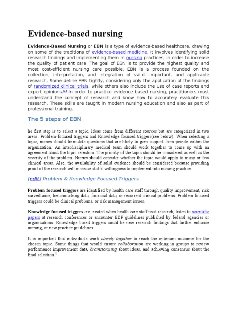 Evidence-Based Nursing: The 5 Steps of EBN | PDF | Evidence Based ...