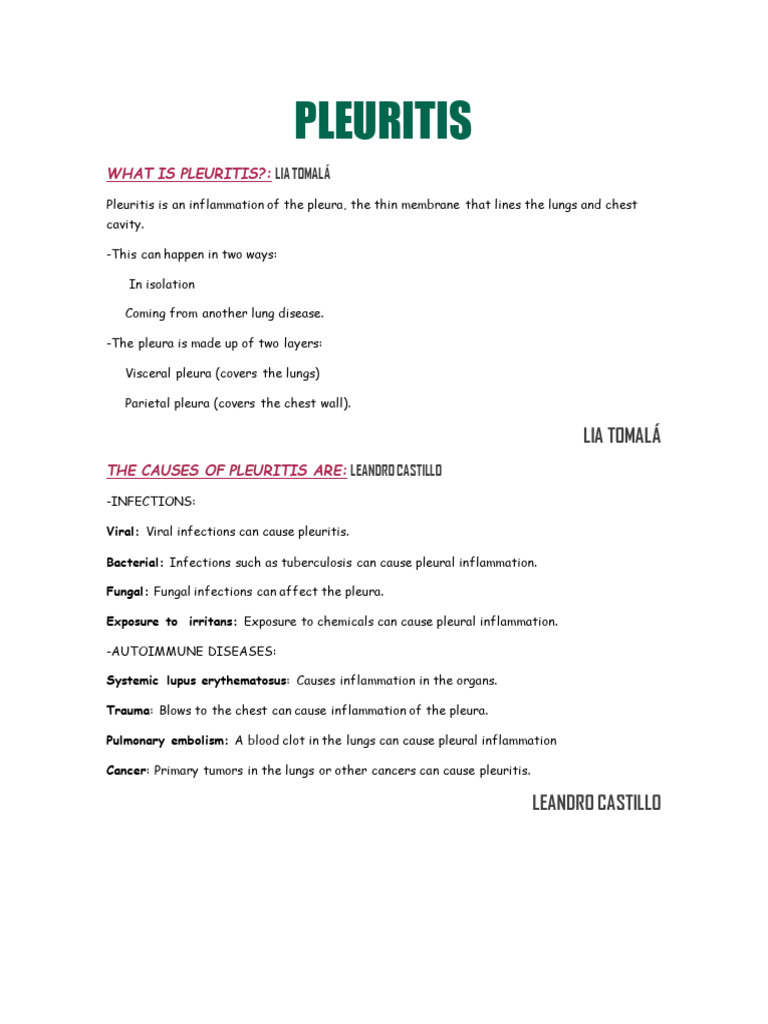 Understanding Pleuritis: Causes, Symptoms, and Treatment | PDF | Self ...