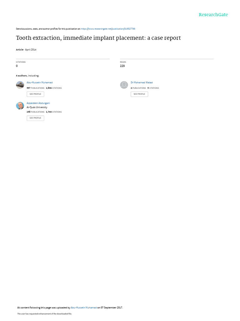 Tooth Extraction Immediate Implant Placement A Case Report | PDF | Dental Implant | Periodontology