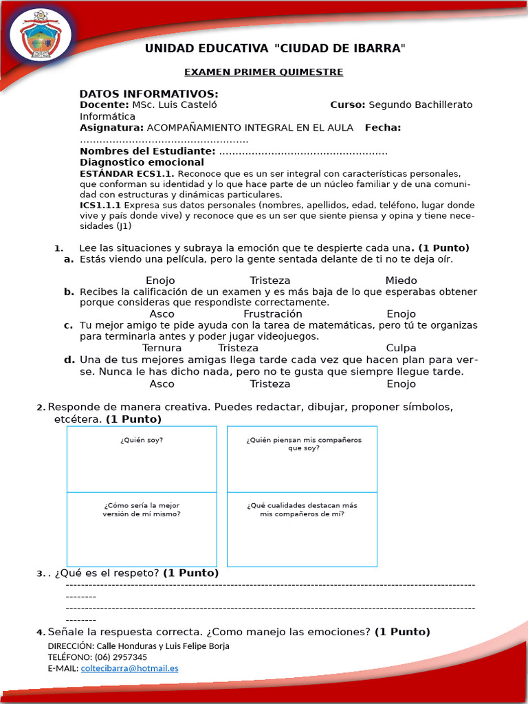 Eval Primer Tri Acompa | PDF | Las emociones