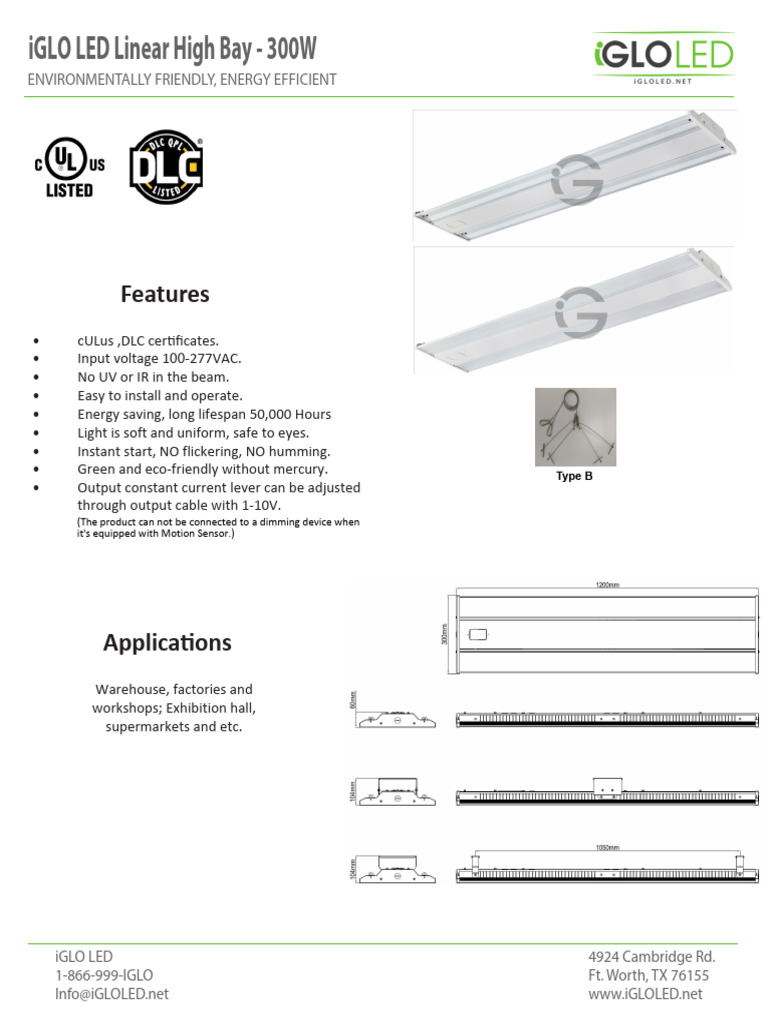 Iglo Led Linear High Bay 300w | PDF | Light Emitting Diode | Metrology