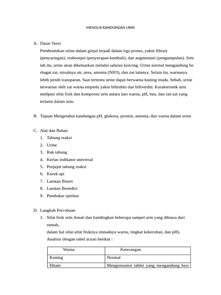 Uji Kandungan Urin: Metode dan Analisis | PDF