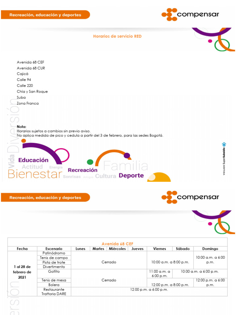 Novedad-Horario Compensar | PDF | Cocina, comidas y vino