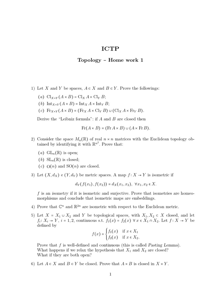 Exercises Topology 1 | PDF | Science & Mathematics