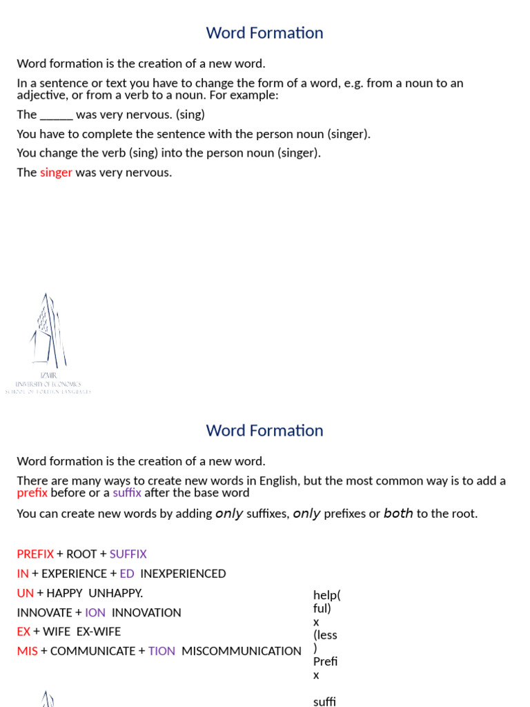 Prefix Suffix Word Formation Intro Iue | PDF | Noun | Verb