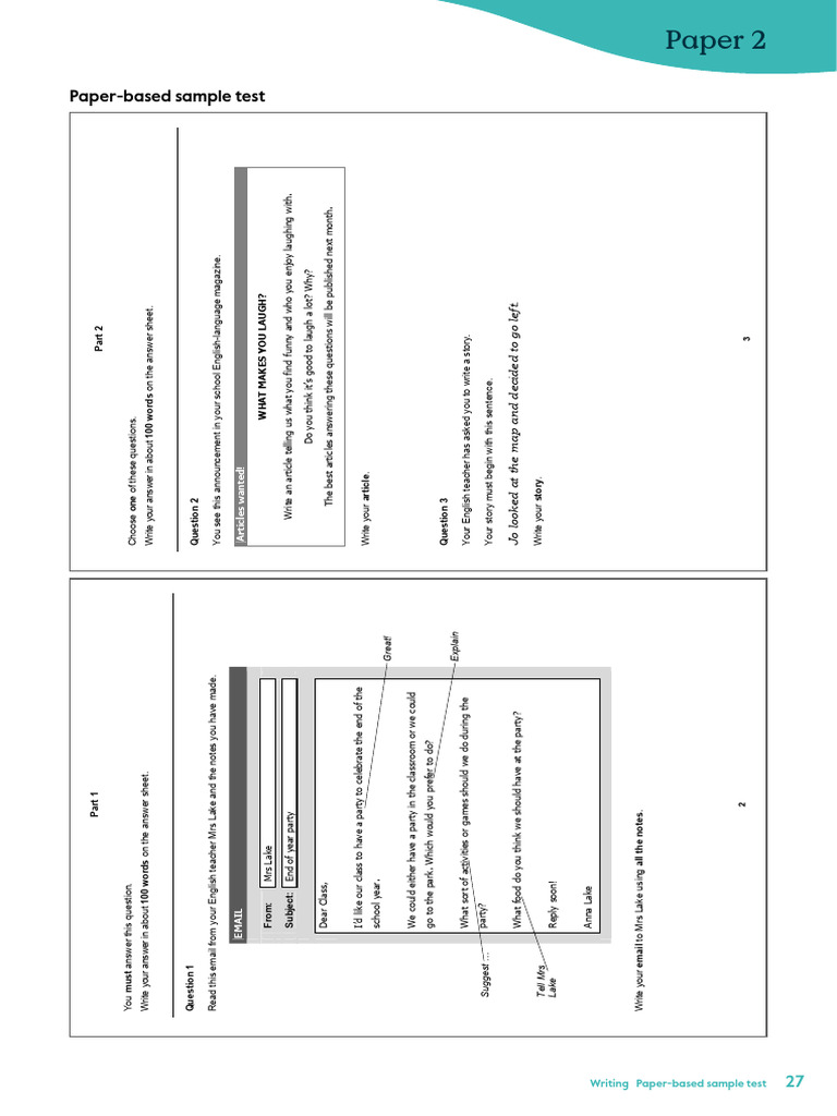 Cambridge Preliminary TEST 1 - Writing Parts 1-2 | PDF