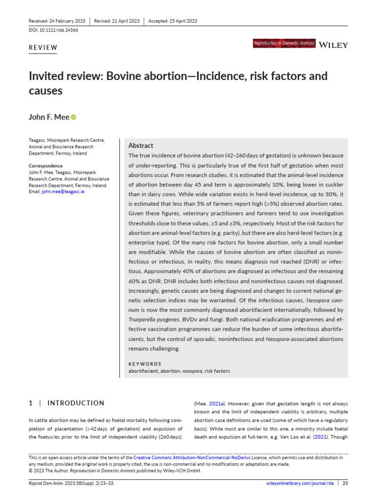 Bovine Abortion: Incidence and Causes | PDF | Cattle | Dairy Cattle