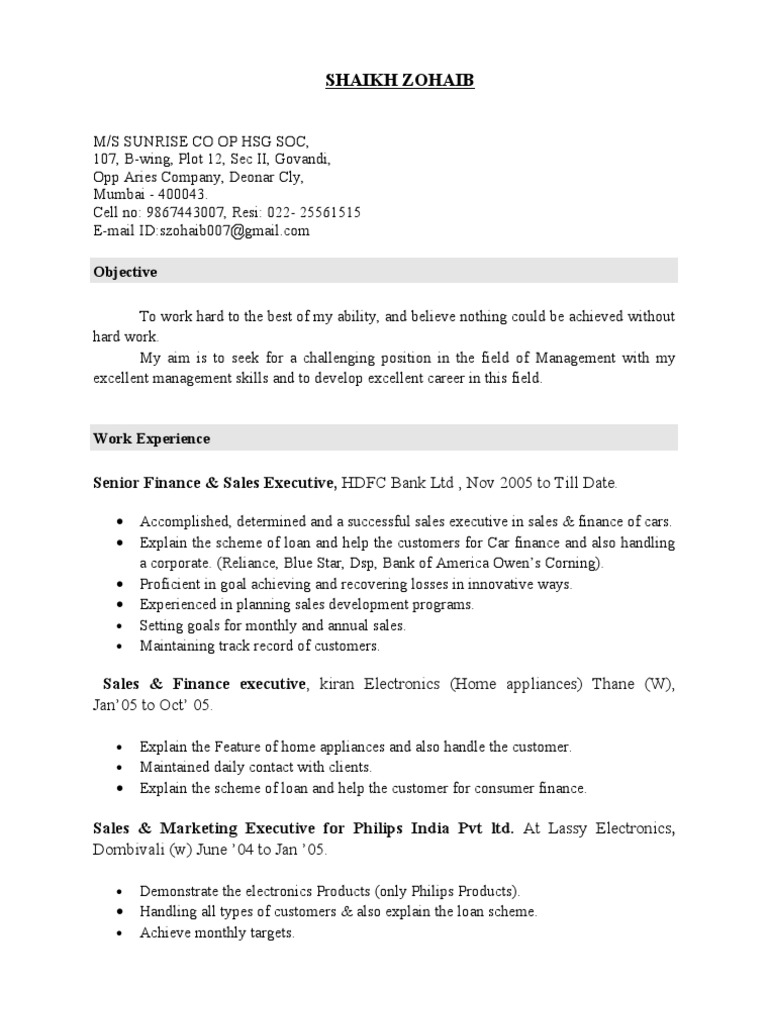 Shaikh Zohaib S Management Resume Pdf